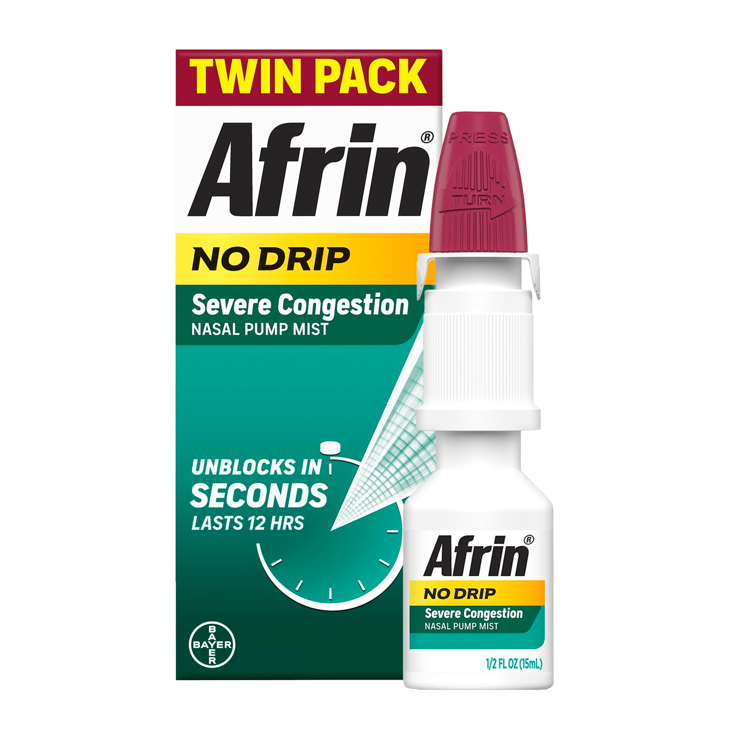 Afrin No Drip Severe Congestion Pump Mist Nasal Spray, 2-15 mL Bottles ...
